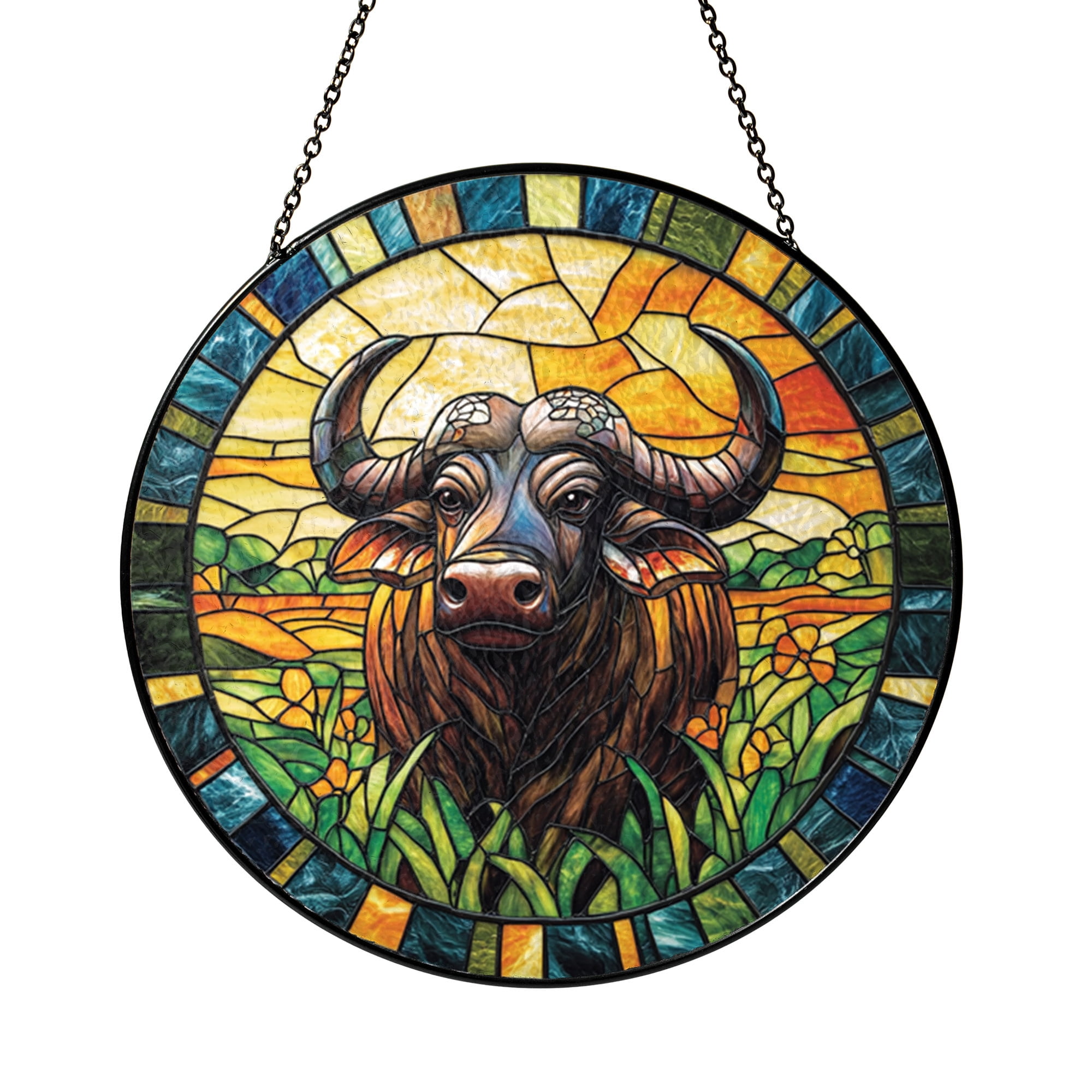 Buffalo Wildlife Stained Glass Suncatcher Window Hanging Decor, Wild ...