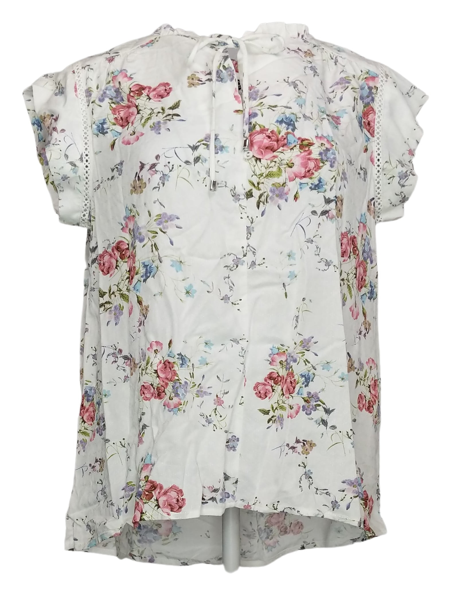 Buffalo Women's Top Sz S Ladies' Flutter Sleeve Floral Blouse White ...