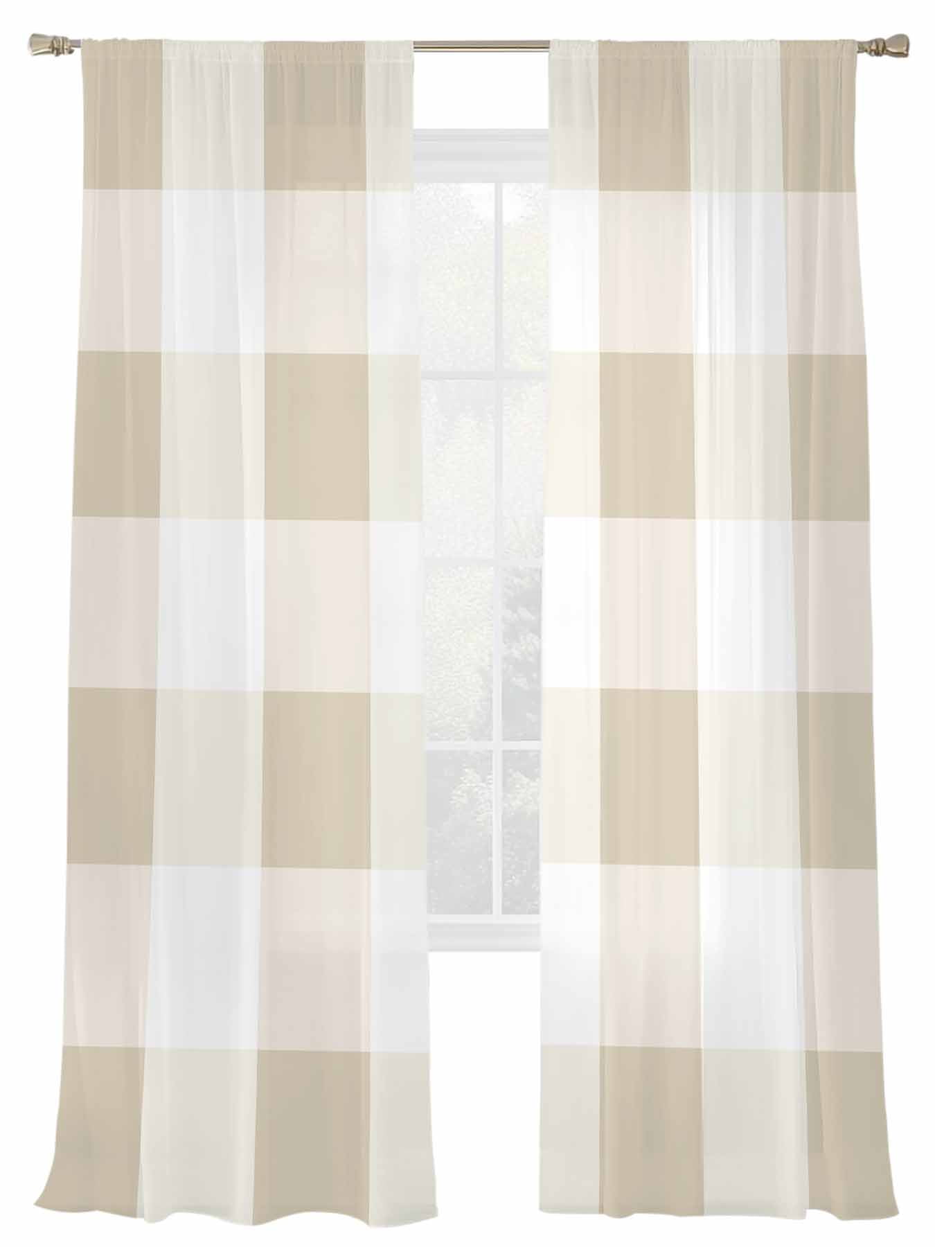 Buffalo Yellow Plaid Sheer Curtains 84 Inch Long 2 Panels, Spring Simple Pattern Light Filtering ...