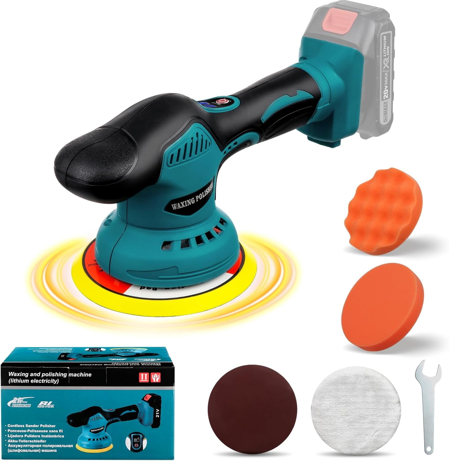 Xiwern Cordless Buffer Polisher for Dewalt 20V Battery, 6 Variable ...