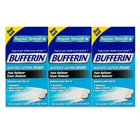 Bufferin Aspirin Pain Reliever/Fever Reducer Coated Tablets, 325mg, 130 ...