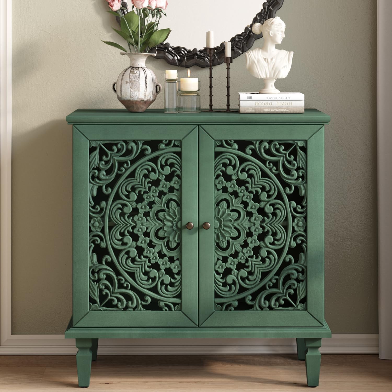 Buffet Cabinet with 2 Doors and 1 Shelf, Wooden Carved Sideboard with ...