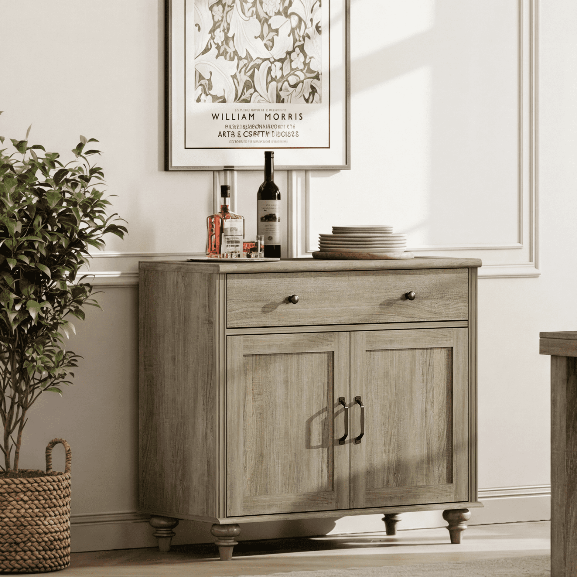 Buffet Cabinet with 2 Doors and One Drawers, Coffee Bar Table Wood ...