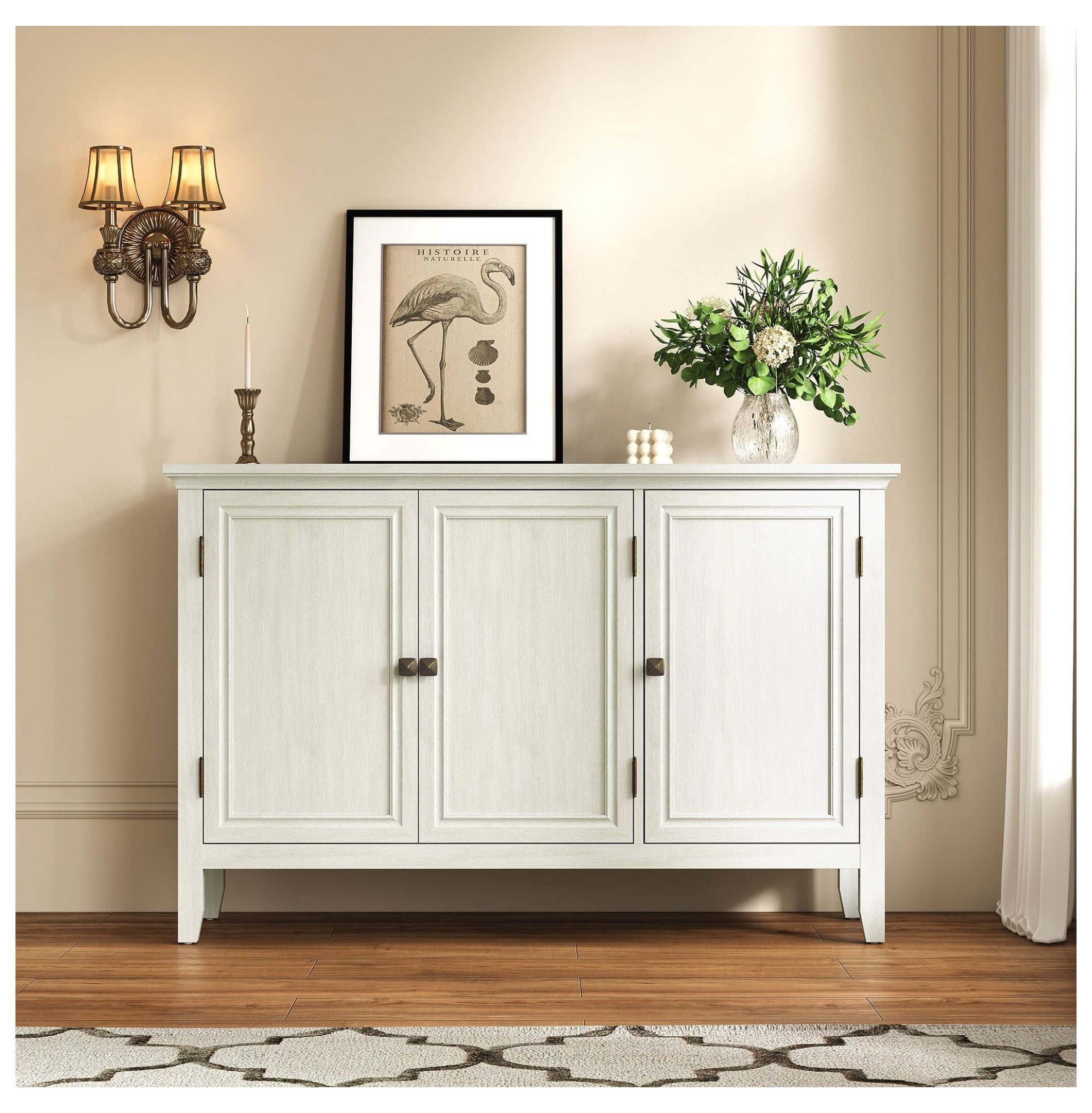 Buffet Cabinet 3-Door, Bohemian Sideboard, Wood Credenza, Adjustable ...
