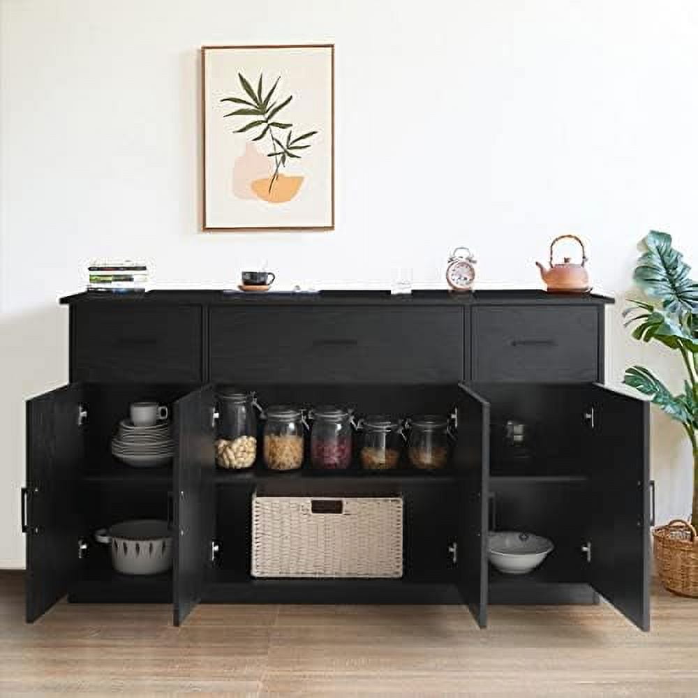 Buffet Cabinet with 3 Drawers Sideboard Cabinet with 56" Countertop and ...