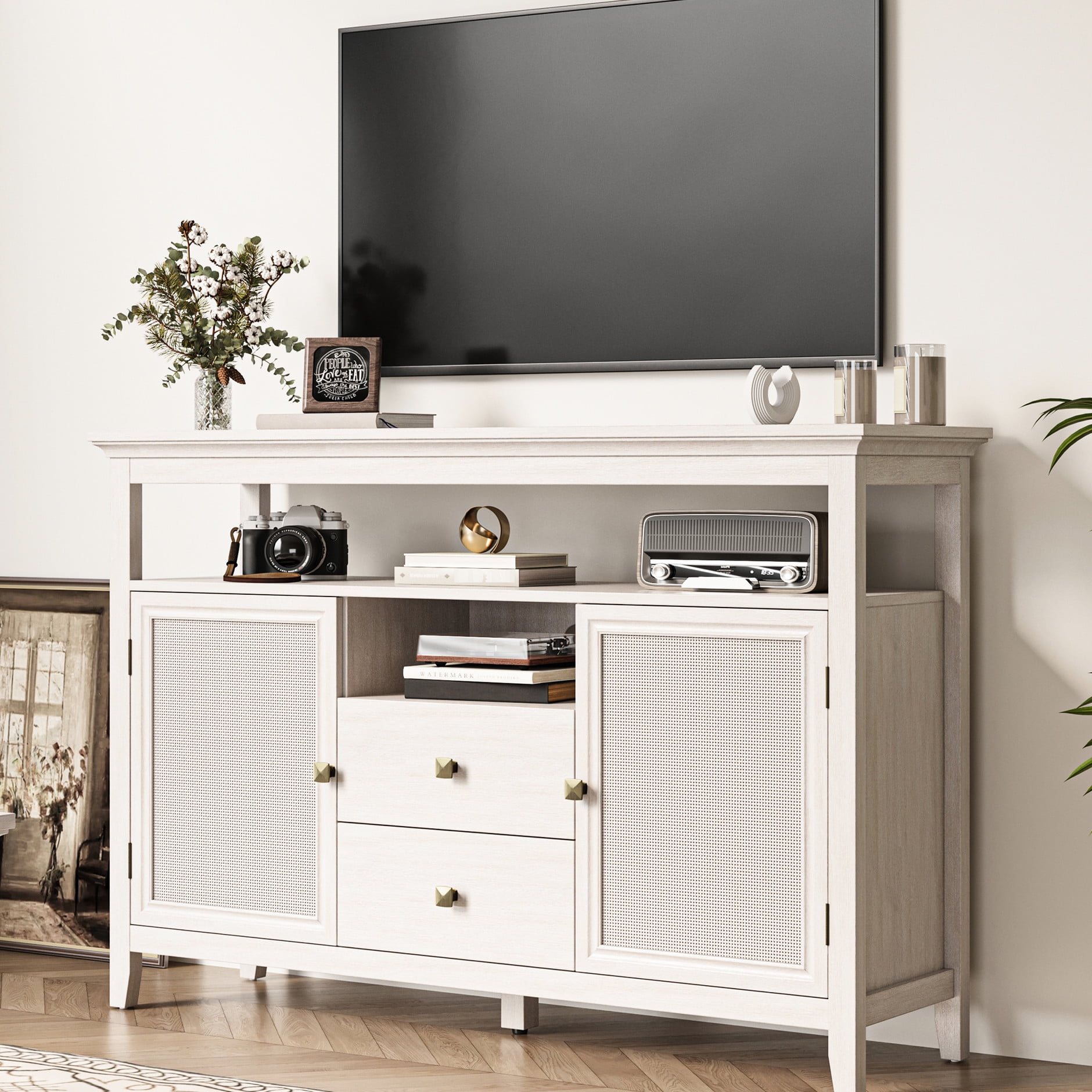 Buffet Cabinet, 52.8" Sideboard For Kitchen - White Wood And Robust ...
