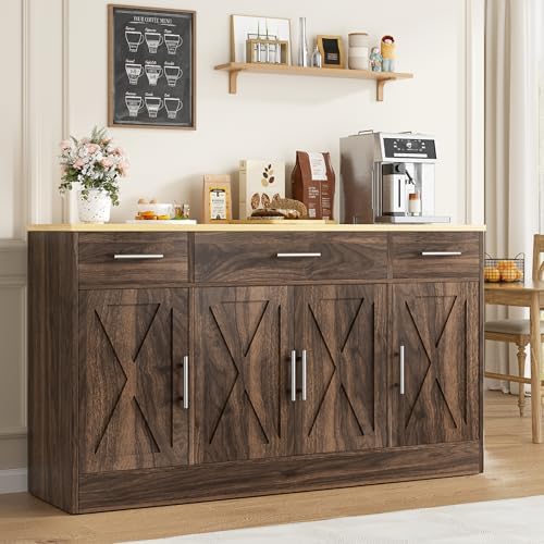 Buffet Cabinet with Drawers, 53” Large Sideboard Buffet Kitchen Storage ...