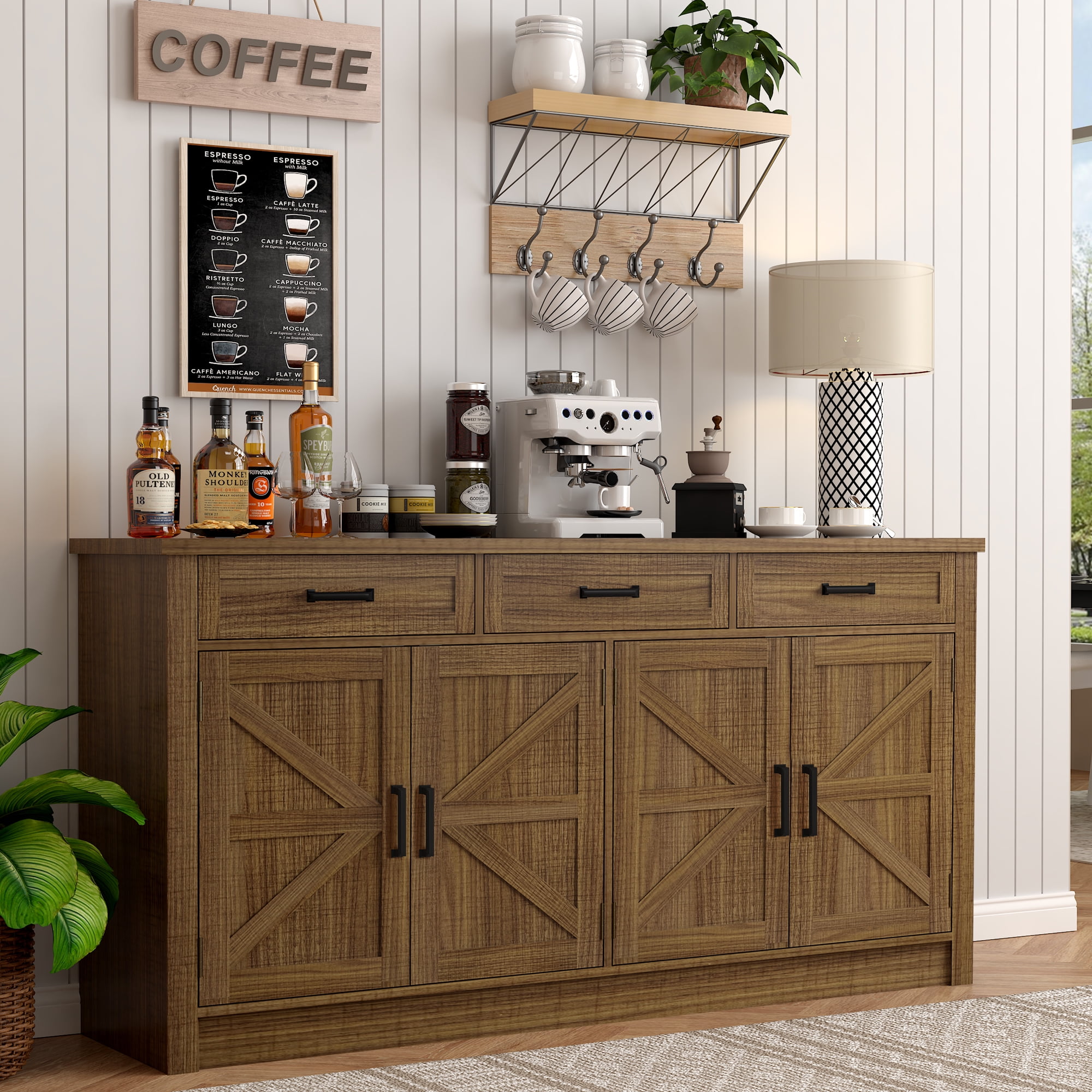 Buffet Cabinet with Drawers, 55" Large Sideboard Buffet Storage Cabinet ...