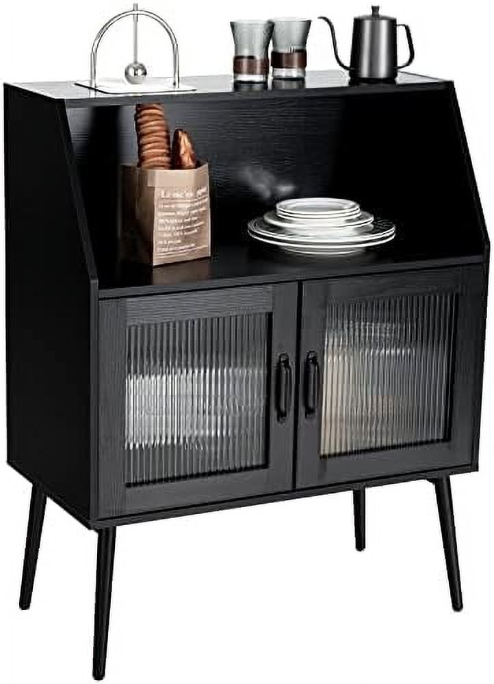 Buffet Cabinet with Farmhouse Sideboard with Open Shelves & Tempered ...