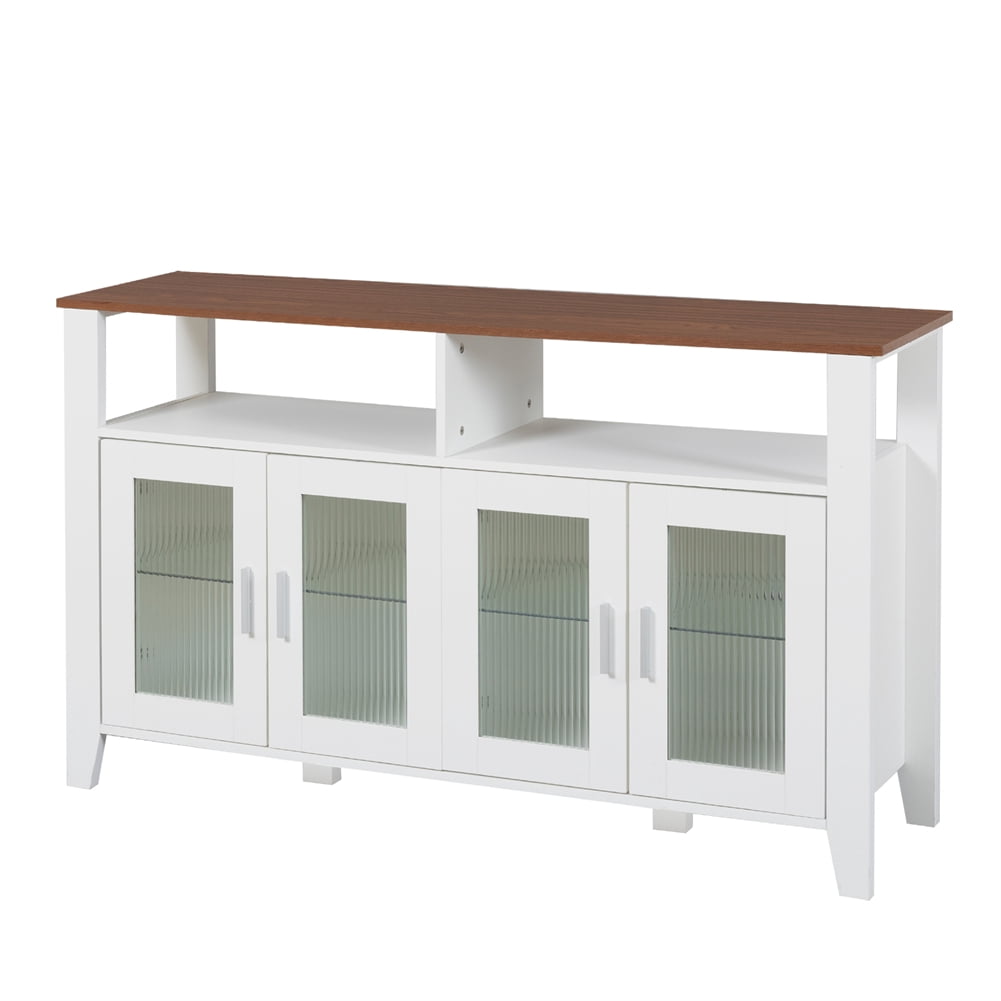 Buffet Cabinet, Modern Large Sideboard Cabinet With LED Lights, Glass ...