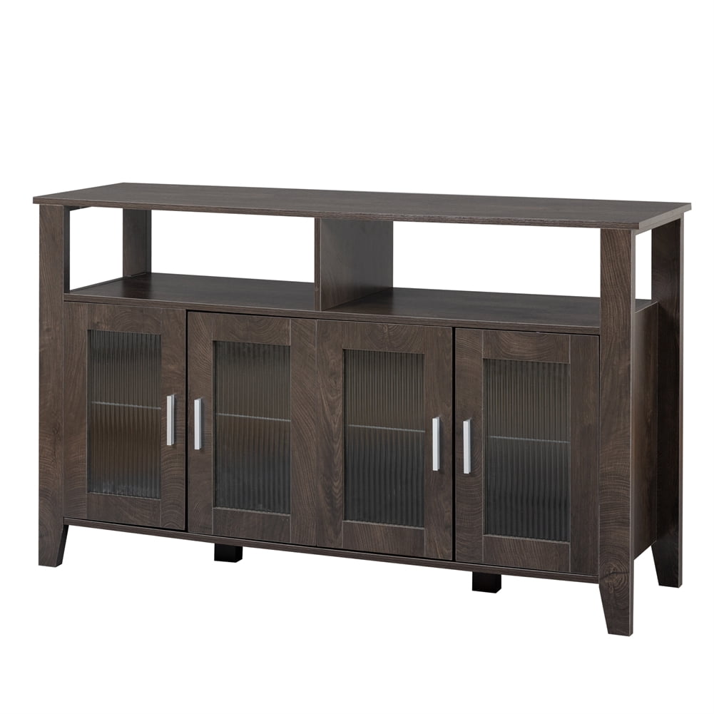 Buffet Cabinet, Modern Large Sideboard Cabinet With LED Lights, Glass ...