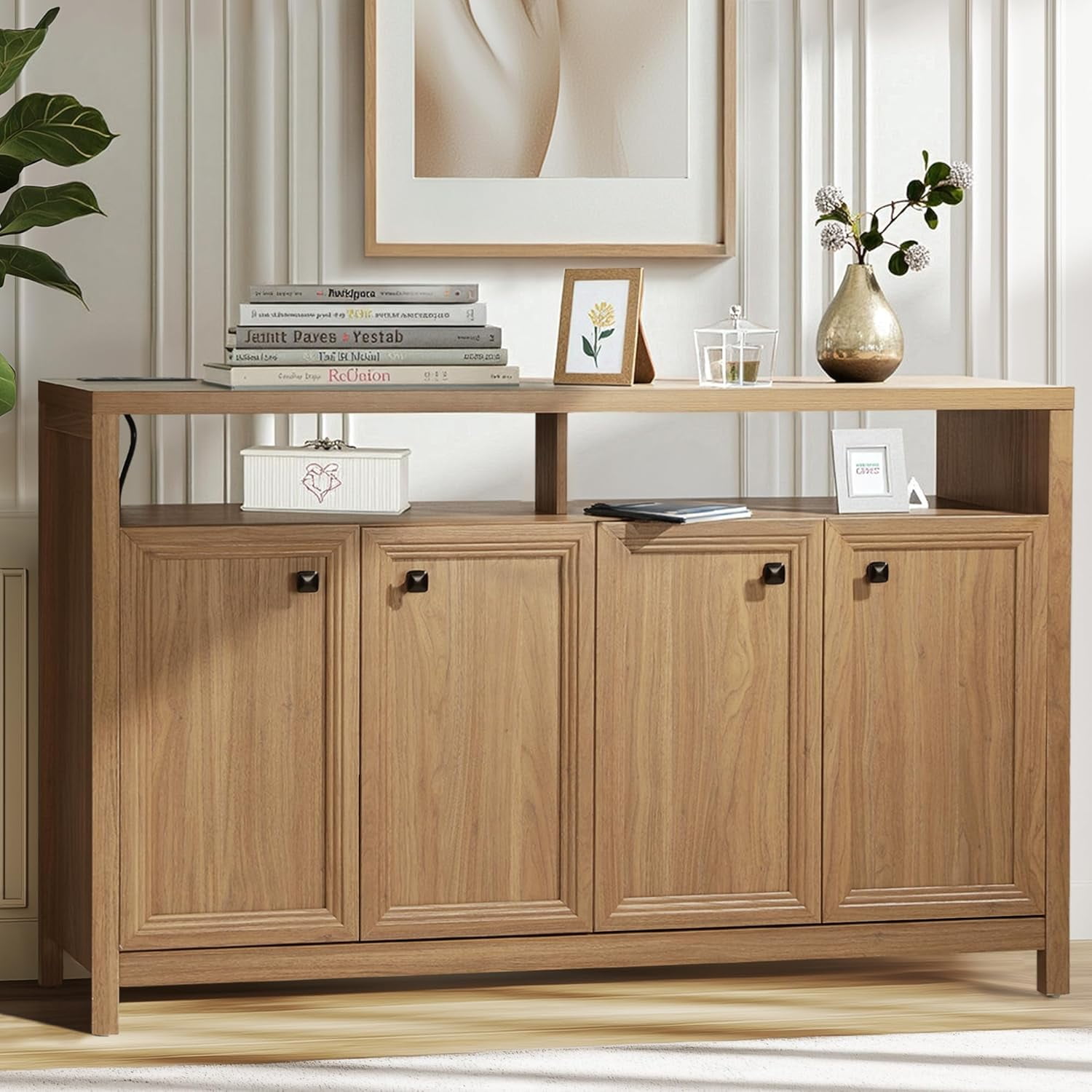 Buffet Cabinet with Power Outlet, Sideboard Pantry Kitchen Cabinet with ...