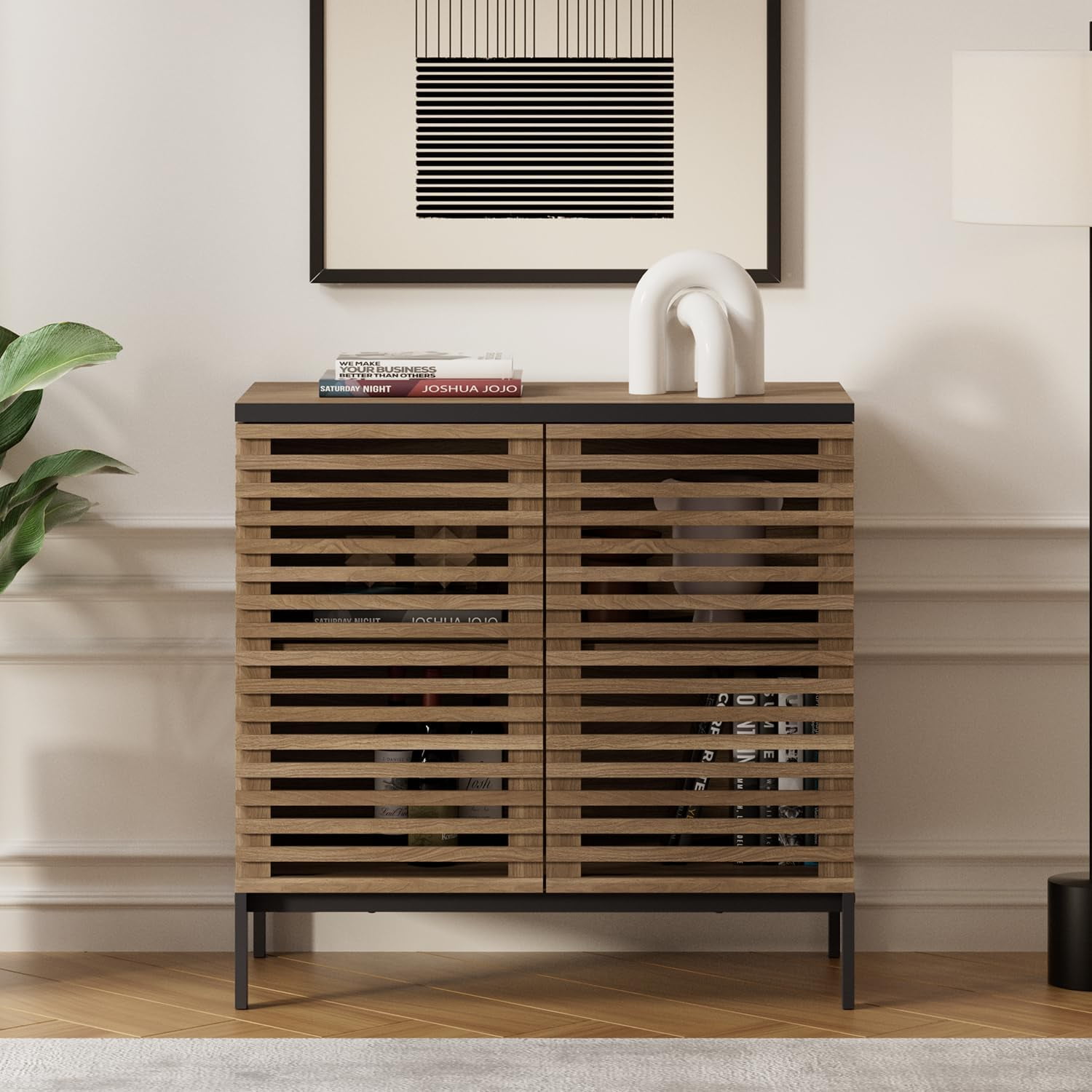 Buffet Cabinet Sideboard, Accent Storage Cabinets with Grille Striped ...