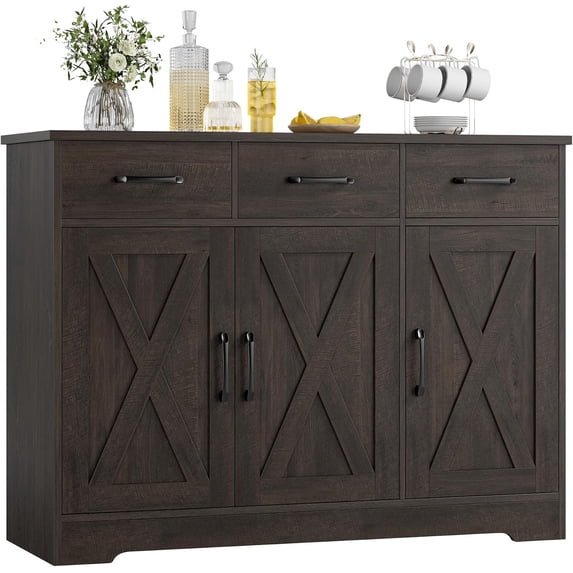 Buffet Cabinet Sideboard with Storage Dark Brown Modern Farmhouse 42.5 ...