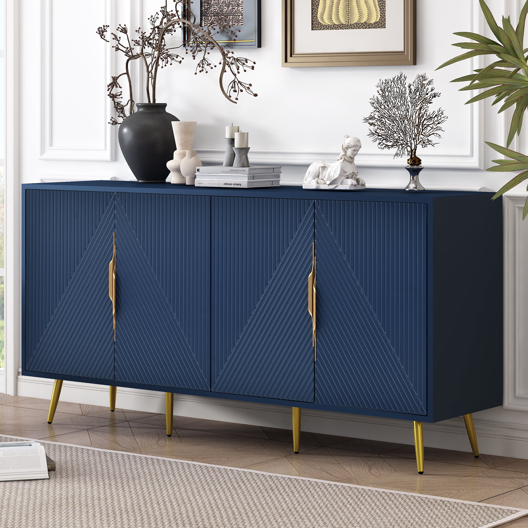 Buffet Cabinet Sideboard With Storage, Wave Geometric Design Buffet ...