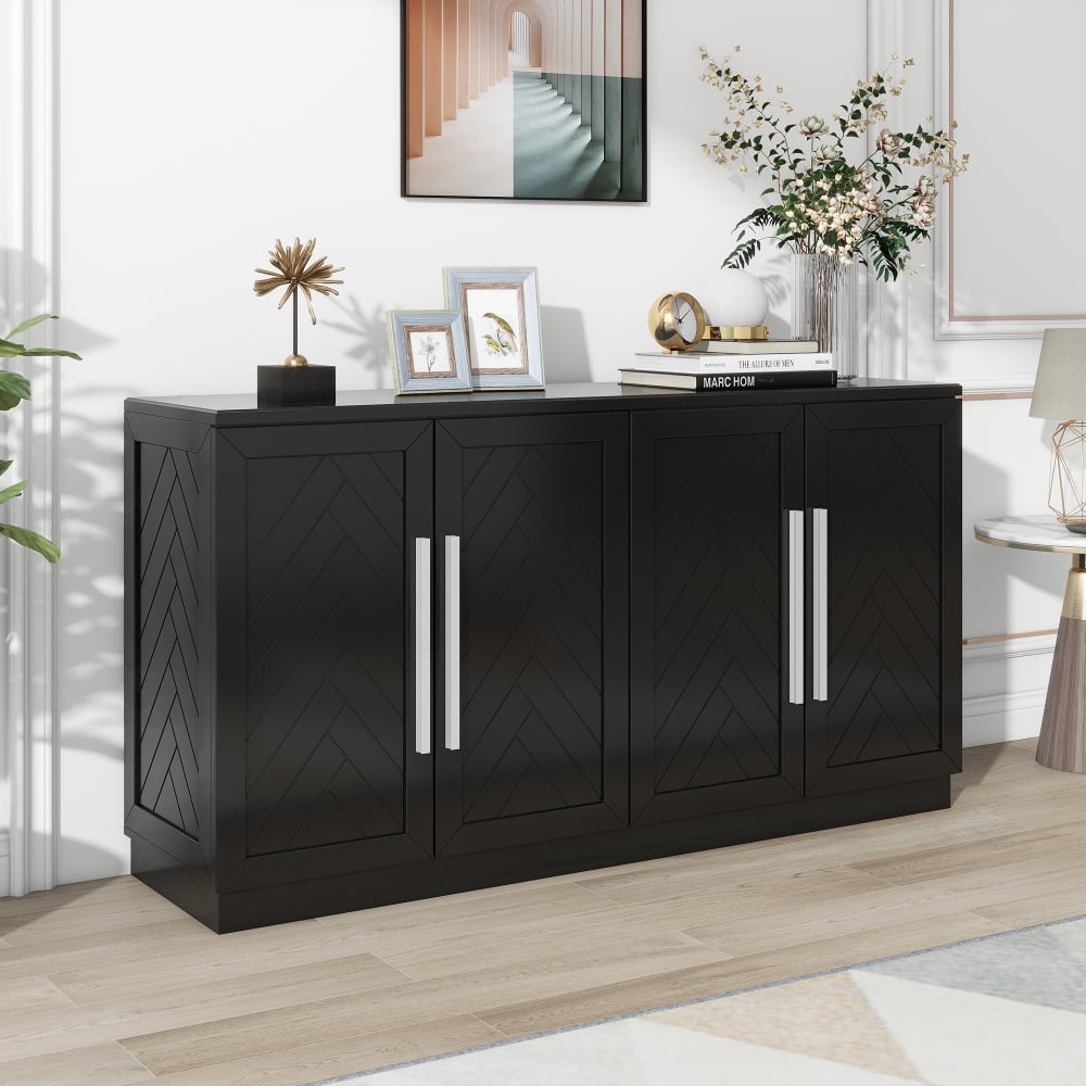 Buffet Cabinet Sideboard with 4 Doors, Adjustable Shelves and Silver ...