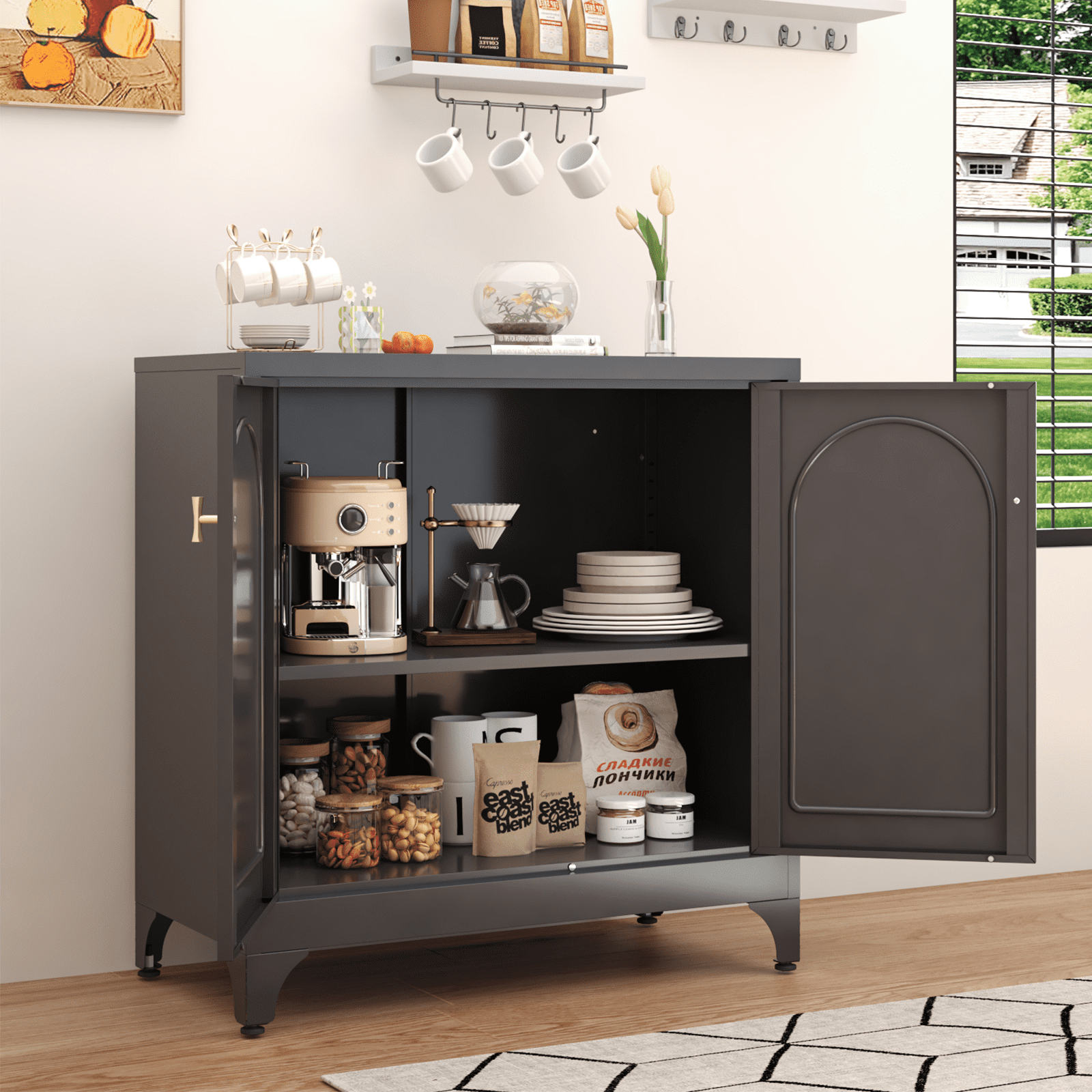 Buffet Cabinet with Storage, 33"H Kitchen Sideboard with Doors and ...