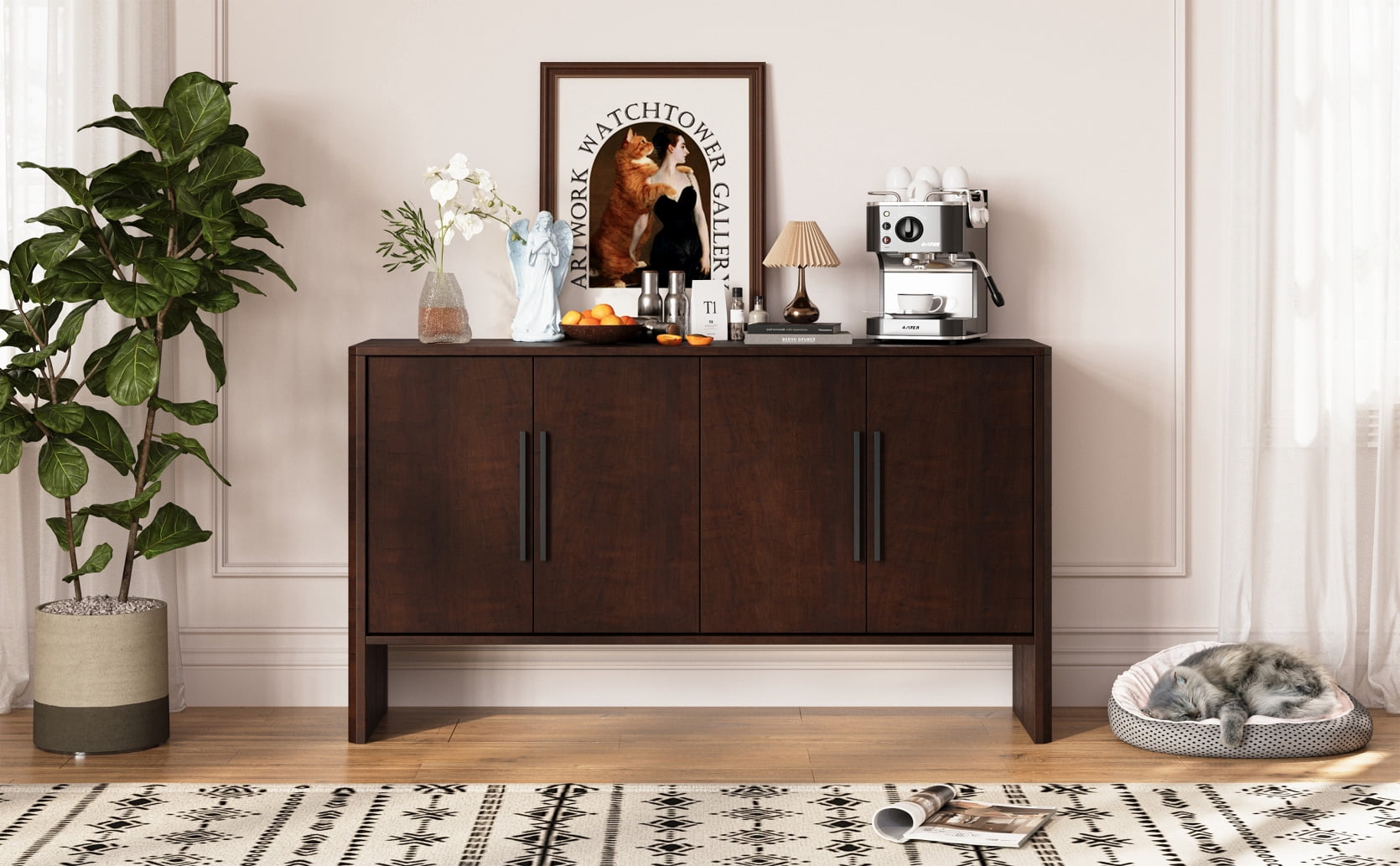 Buffet Cabinet with Storage, 4-Door Retro Sideboard Buffet with ...