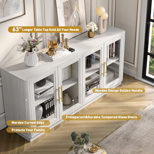 Buffet Cabinet With Storage,63" Large Sideboard Buffet Cabinet,Kitchen ...