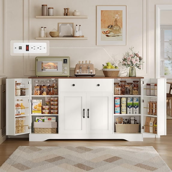 Buffet Cabinet with Storage & Charging Station, 53" Farmhouse Coffee ...