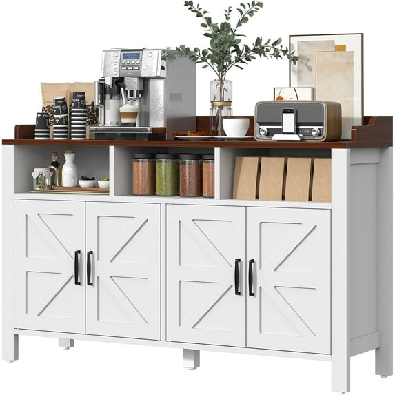 Buffet Cabinet with Storage Farmhouse with 4 Doors and 3 Open ...