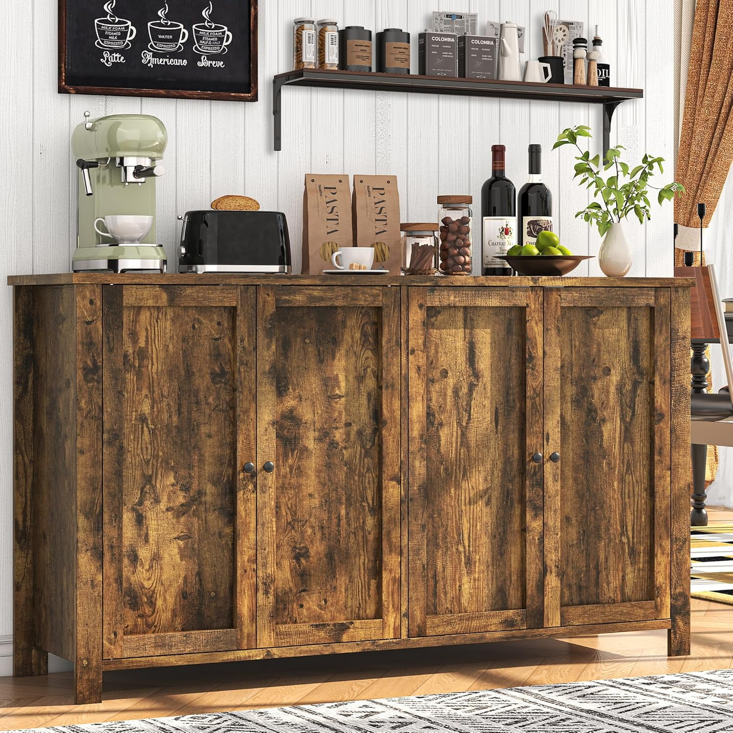 Buffet Cabinet with Storage Farmhouse Buffet Sideboard with 4 Doors, 55 ...