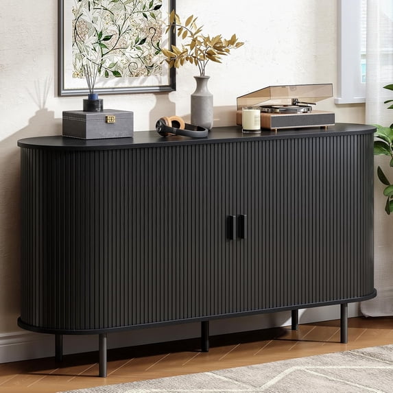 Buffet Cabinet with Storage, Fluted Sideboard Buffet with Sliding Door ...