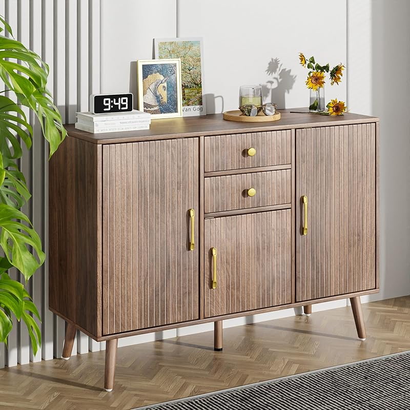 Buffet Cabinet with Storage Fluted Sideboard Credenza Storage Cabinet ...