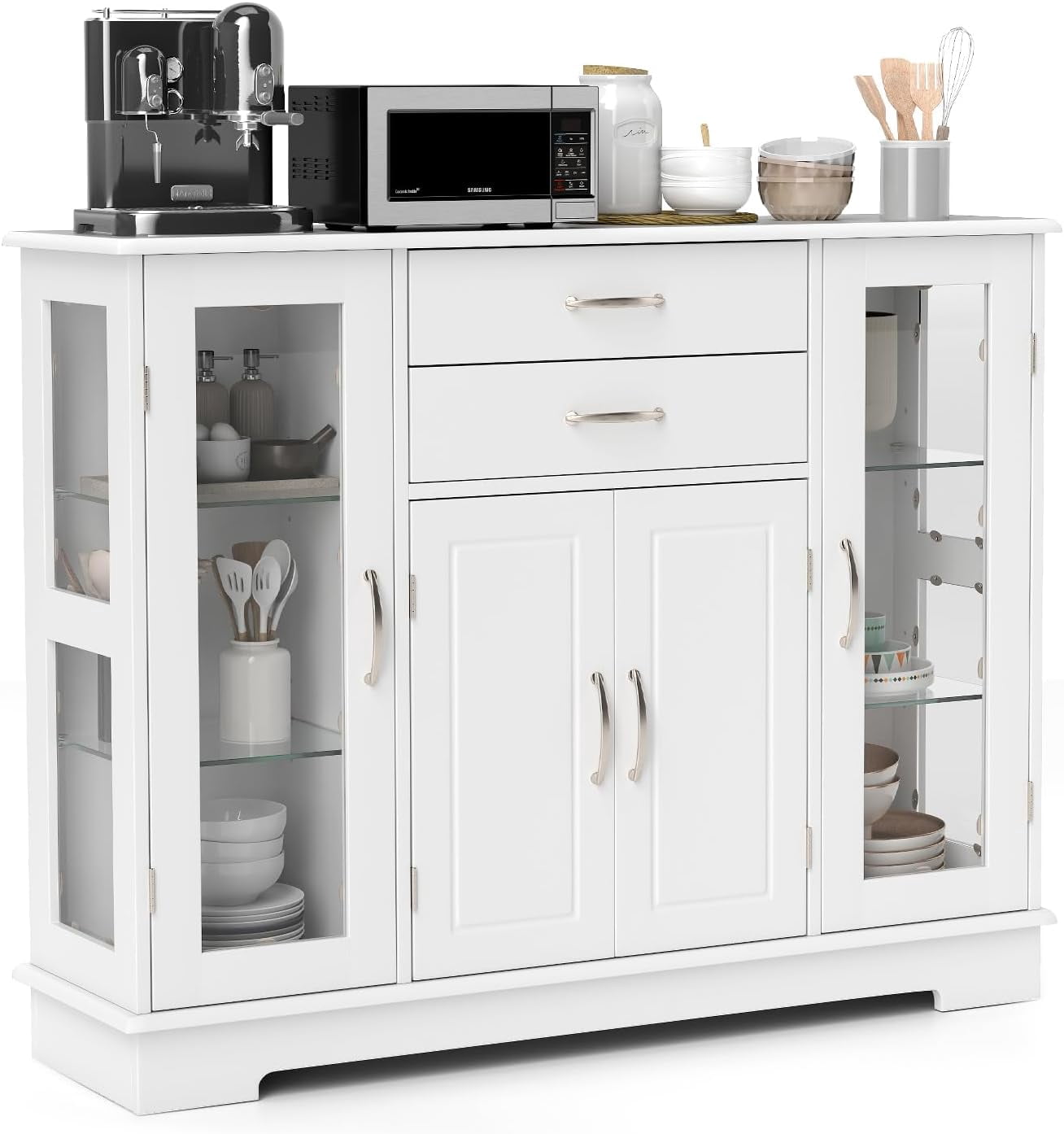 Buffet Cabinet with Storage, Kitchen Sideboard with Tempered Glass ...