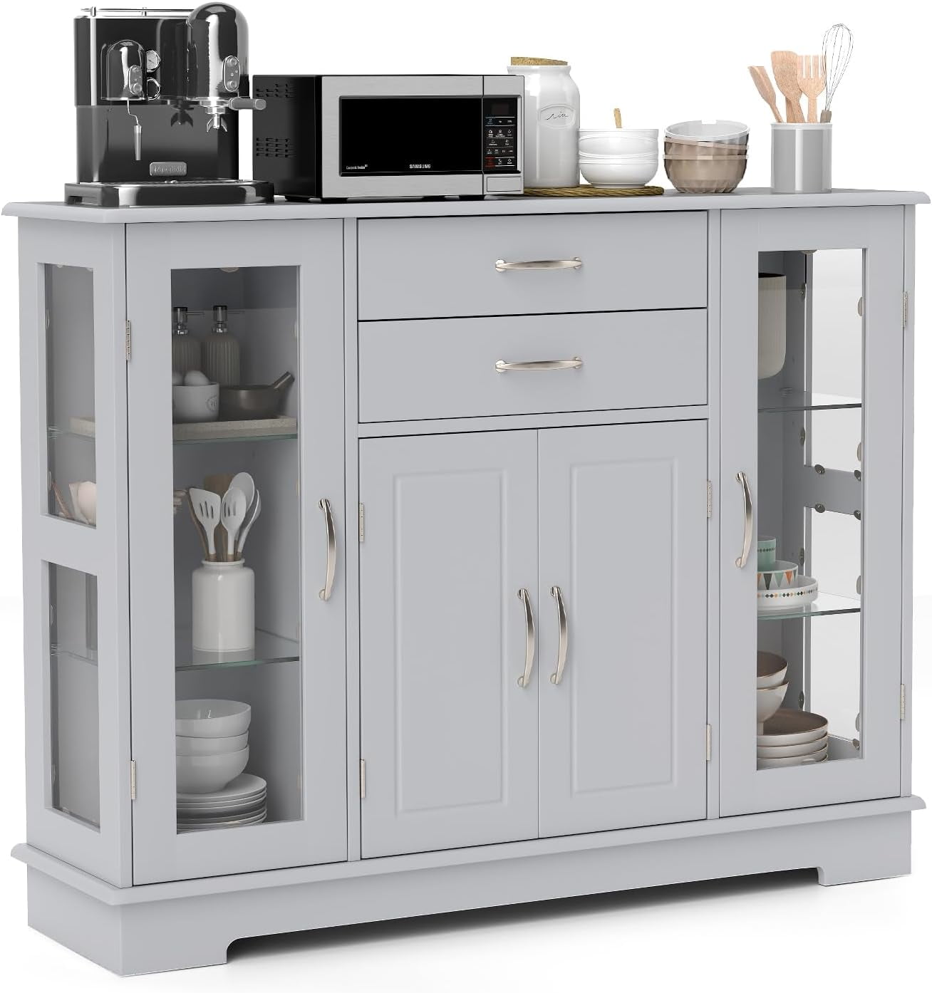 Buffet Cabinet with Storage, Kitchen Sideboard with Tempered Glass ...