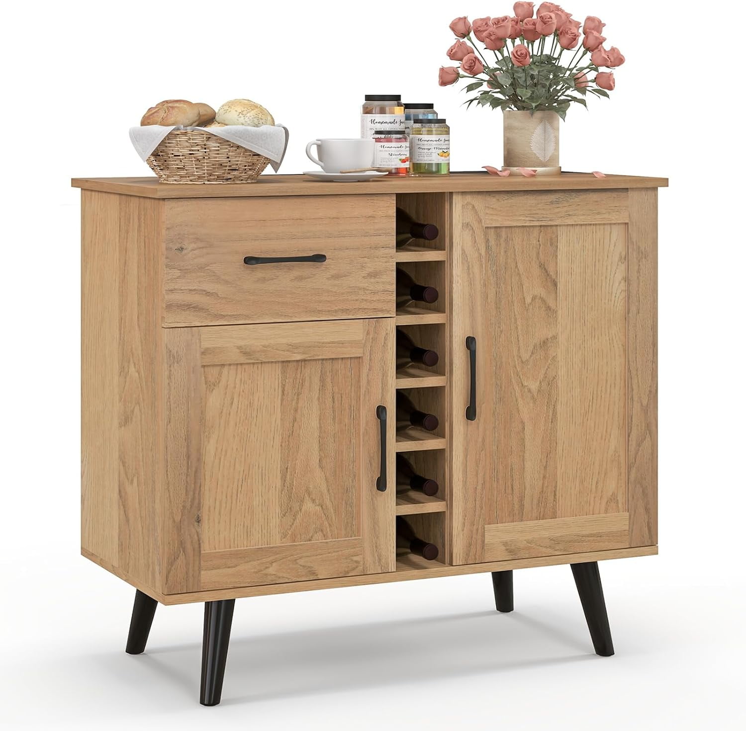 Buffet Cabinet with Storage, Liquor Cabinet w/ 6-Bottle Wine Rack, 1 ...