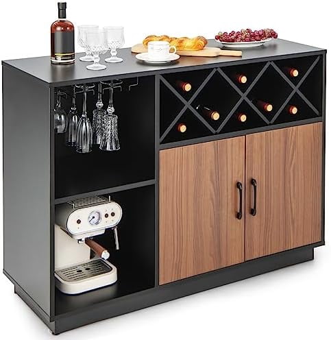 Buffet Cabinet with Storage, Liquor Cabinet w/Wine Racks & Holders ...