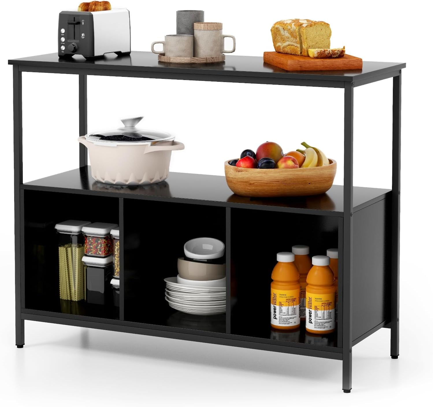 Buffet Cabinet with Storage, Sideboard with 1 Open Shelf & 3 Cubbies ...