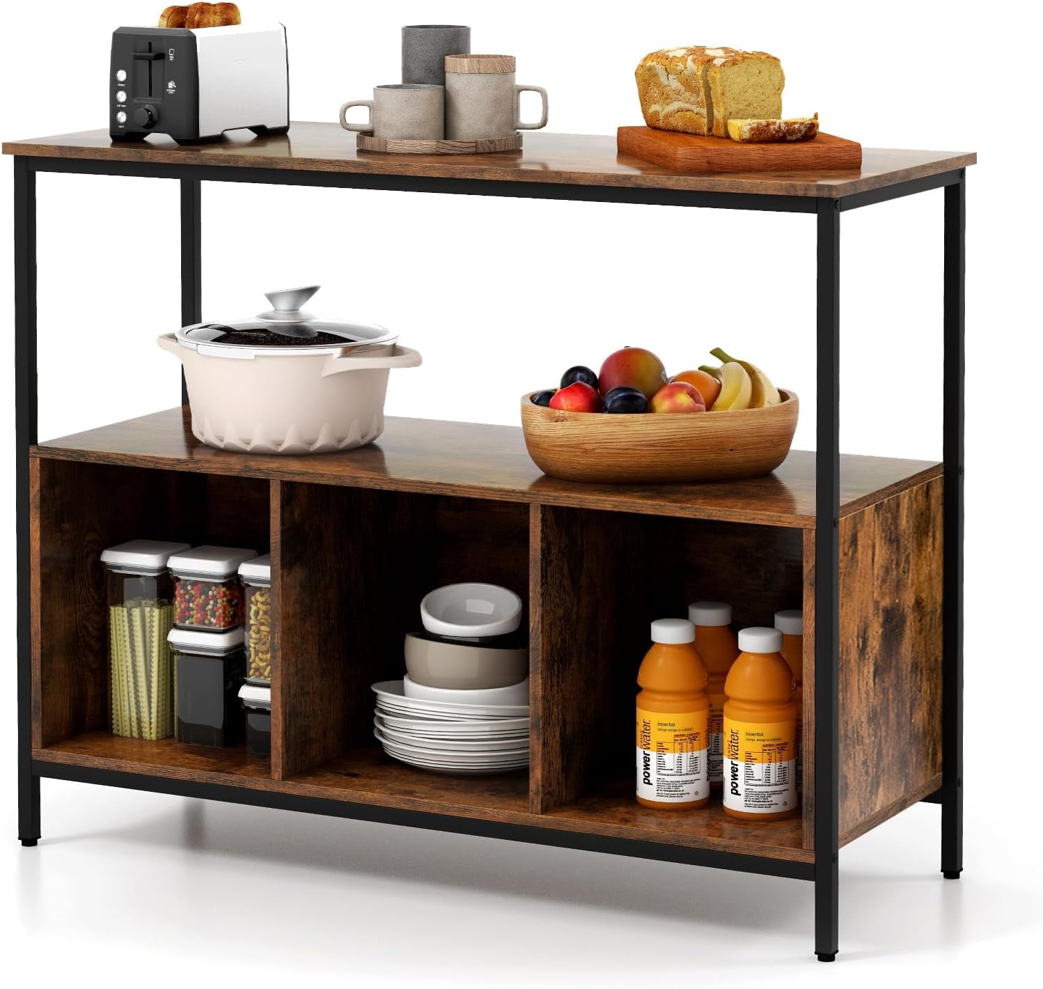 Buffet Cabinet with Storage, Sideboard with 1 Open Shelf & 3 Cubbies ...