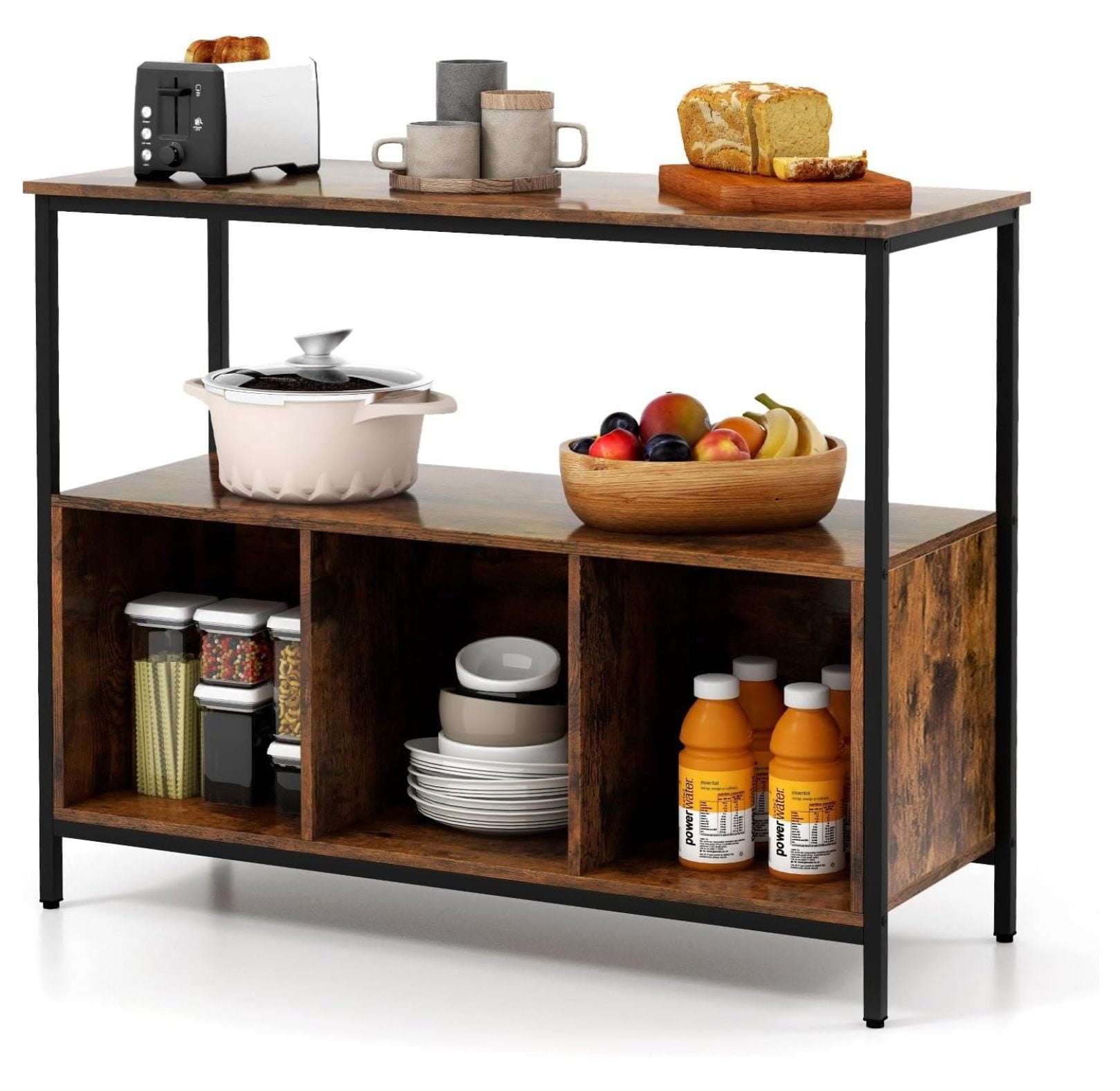 Buffet Cabinet with Storage, Sideboard with 1 Open Shelf & 3 Cubbies ...