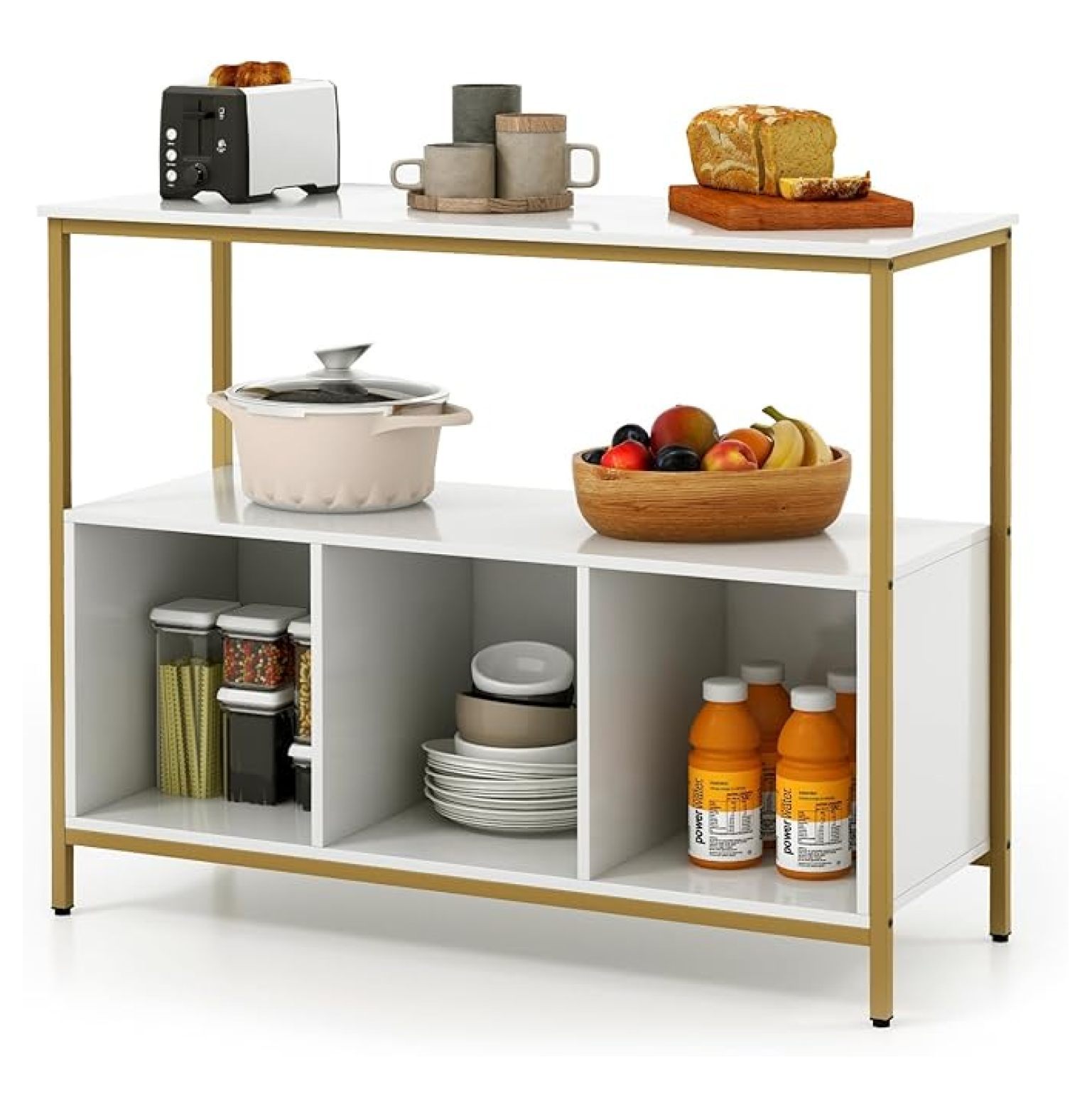 Buffet Cabinet with Storage, Sideboard with 1 Open Shelf & 3 Cubbies ...