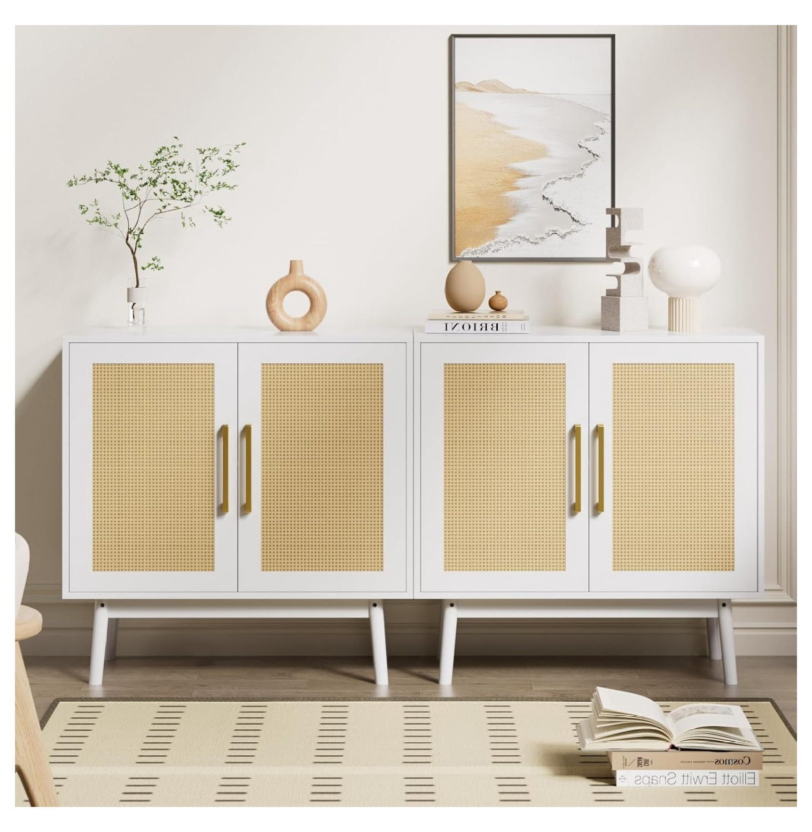 Buffet Cabinet with Storage, Sideboard Buffet with Rattan Decorated ...
