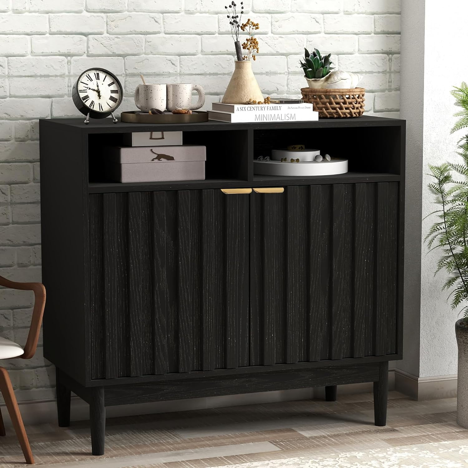 Buffet Cabinet with Storage, Sideboard Cabinet with Fluted Door ...