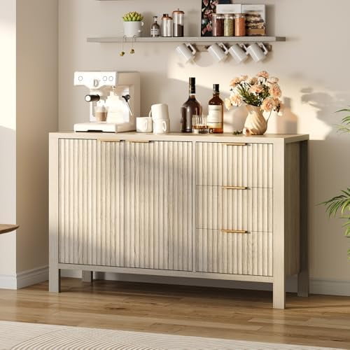 Buffet Cabinet with Wave Pattern, Two Doors & Three Drawers, Modern ...