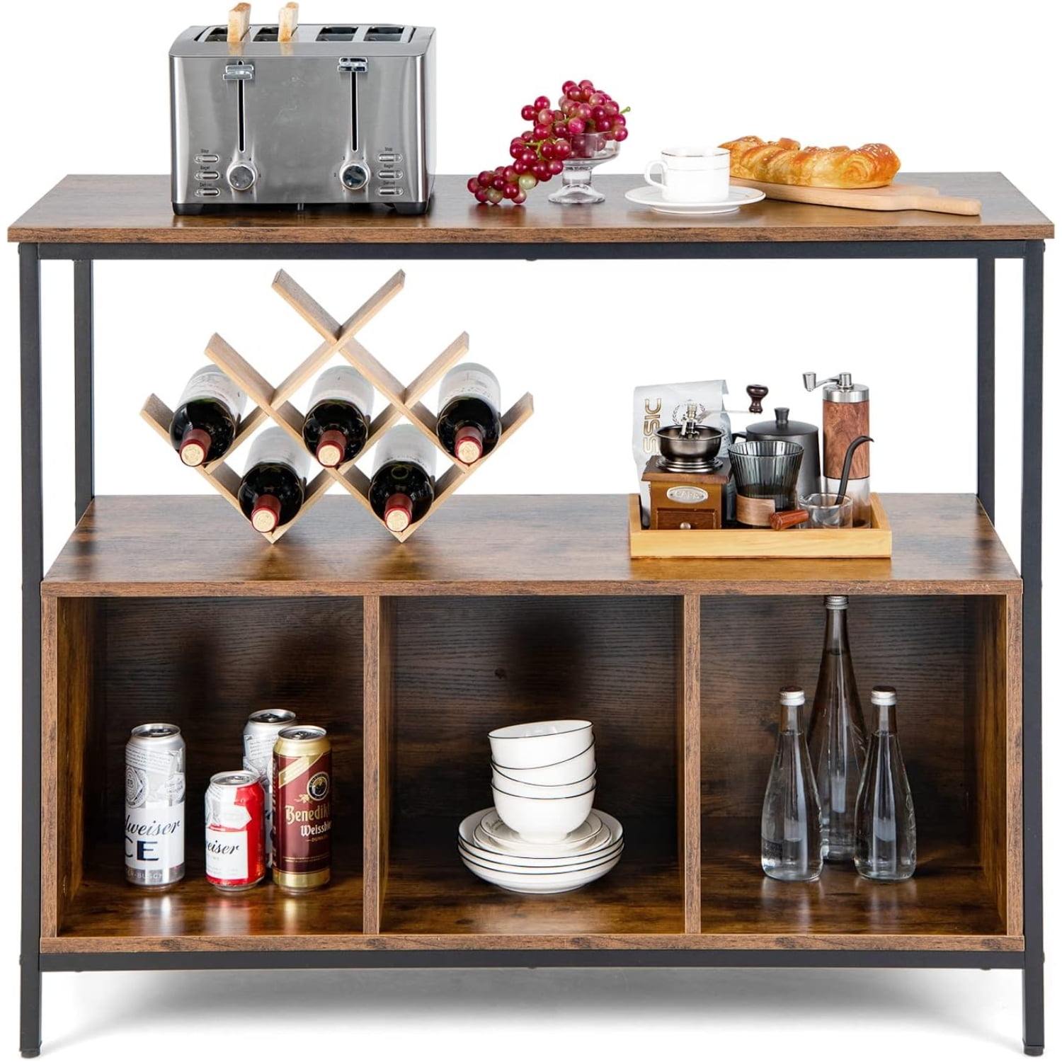 Buffet Cabinet with Open Shelves Freestanding Kitchen Cabinet with 3 ...