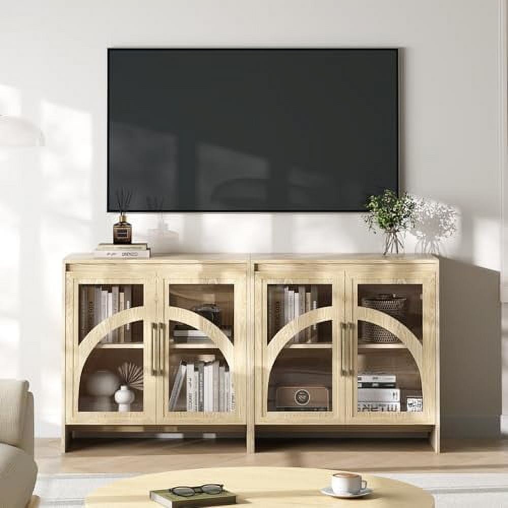 Buffet Cabinet with Storage, Arch Cabinet with Glass Door, Oak ...