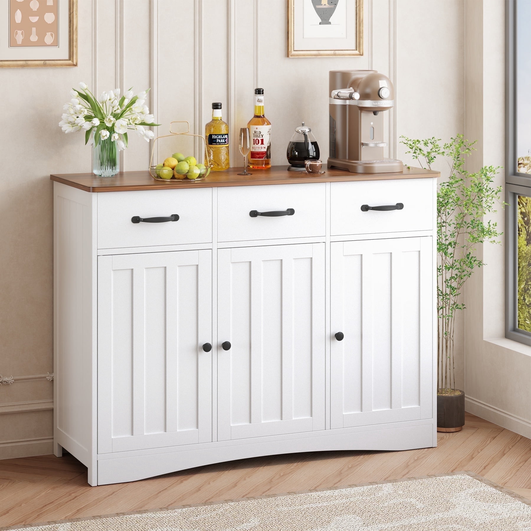 Lofka Retro Storage Stand Cabinet, Kitchen Coffee Bar Furniture with ...