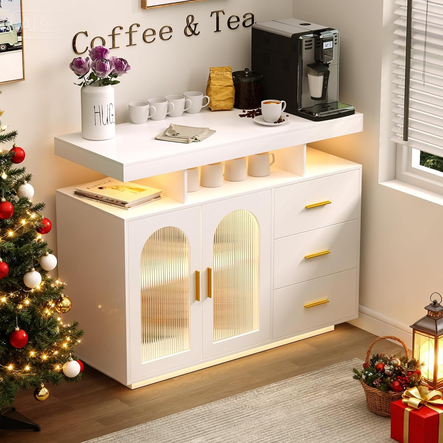 Buffet Cabinet with Storage, Modern Coffee Bar Table with 2 Doors ...