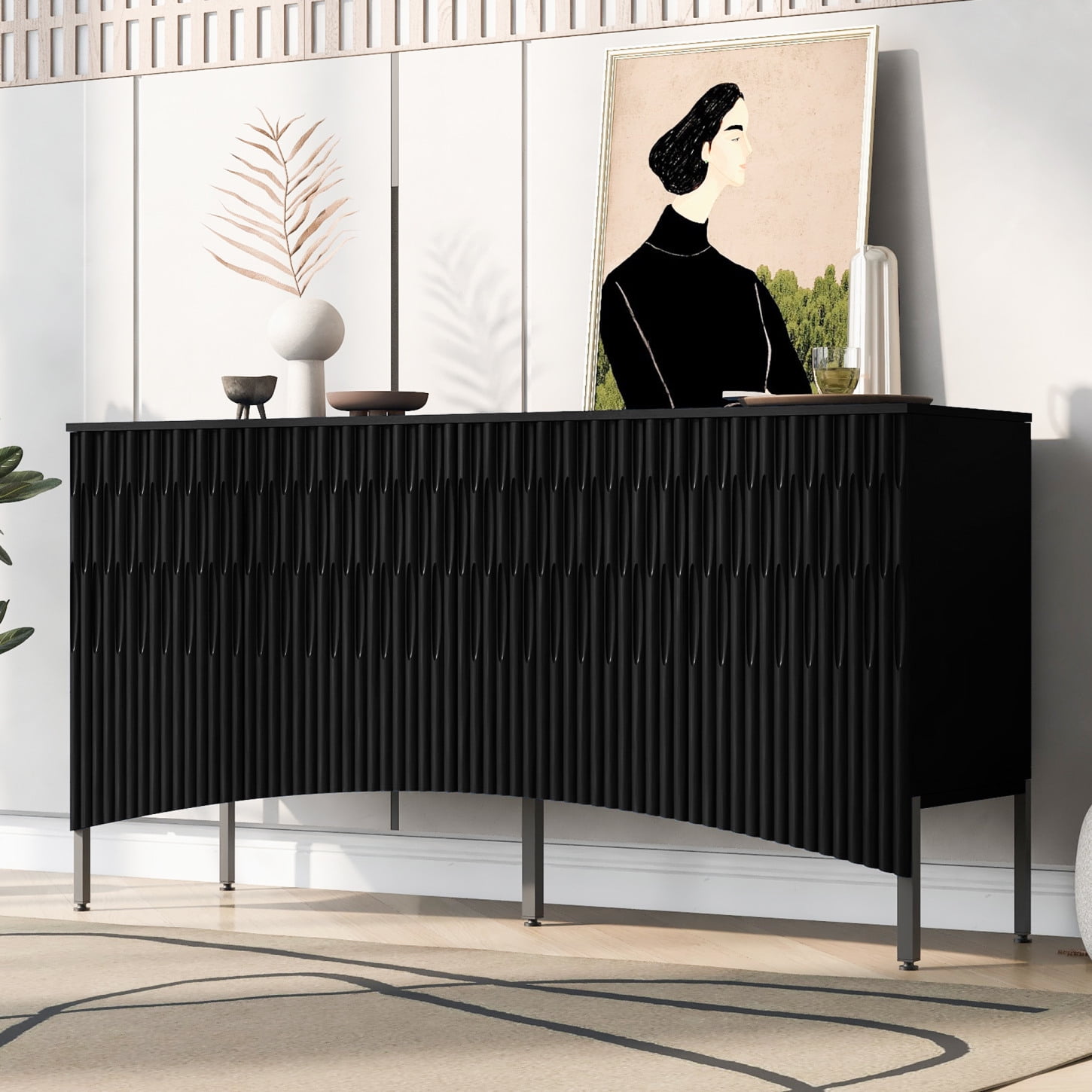 Buffet Cabinet with Storage, U_Style Elegant Sideboard with Arched ...