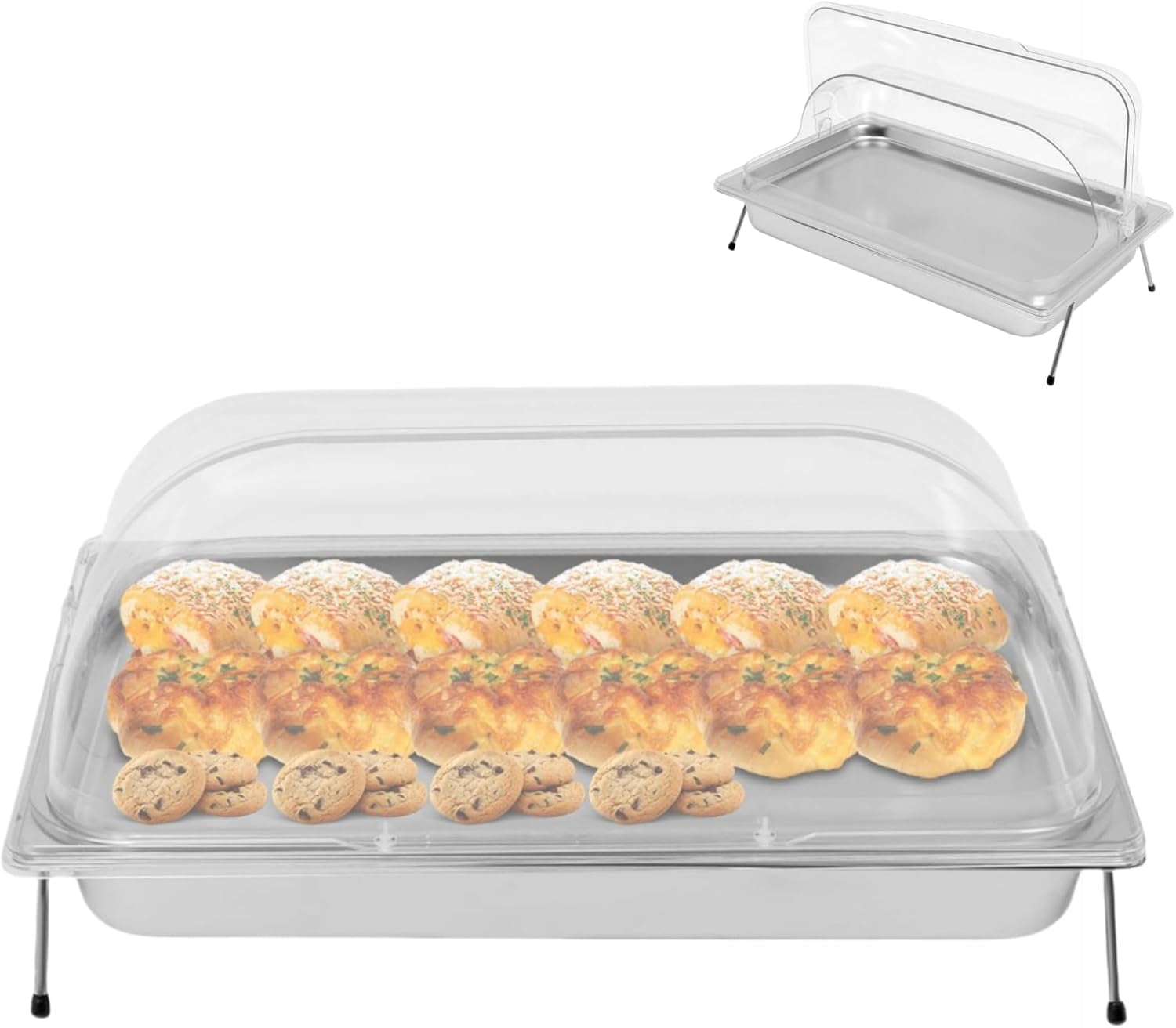 Buffet Ice Food Serving Display Tray with Clear Lid, Stainless Steel ...