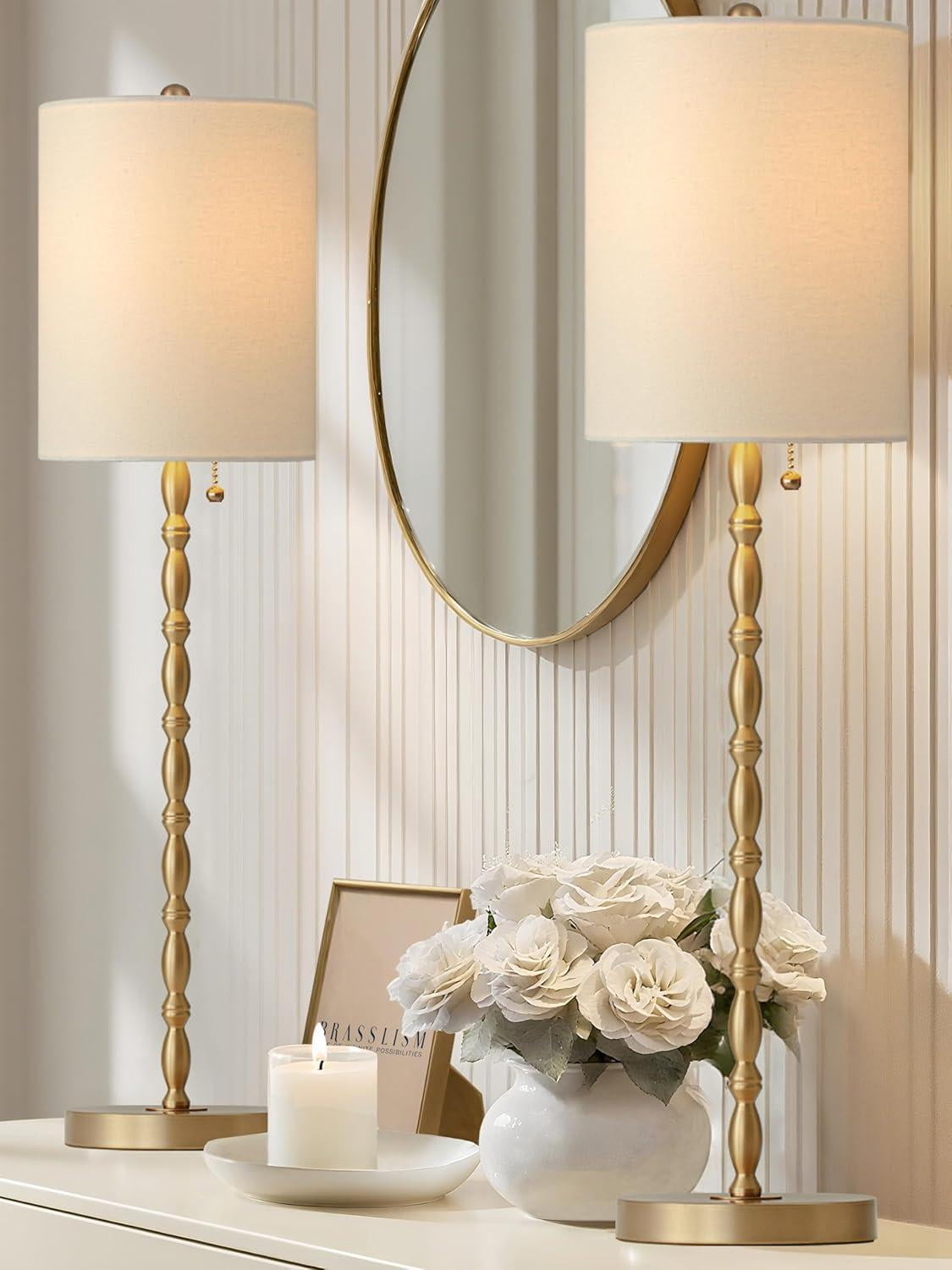 Buffet Lamps Set of 2, 28.5" Tall Brass Finish Lamps for Entryway, Hallway, Console Table ...