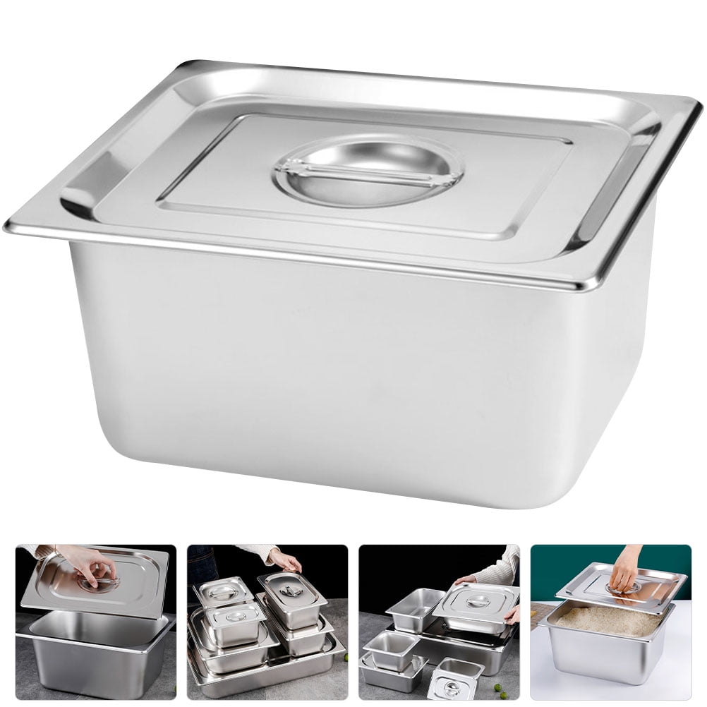 Buffet Pan with Lid Stainless Steel Canteen Food Container Pan Basin ...