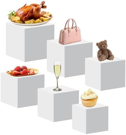 Buffet Risers,6 PCS White Acrylic Food Display Risers,5-Sided Acrylic ...