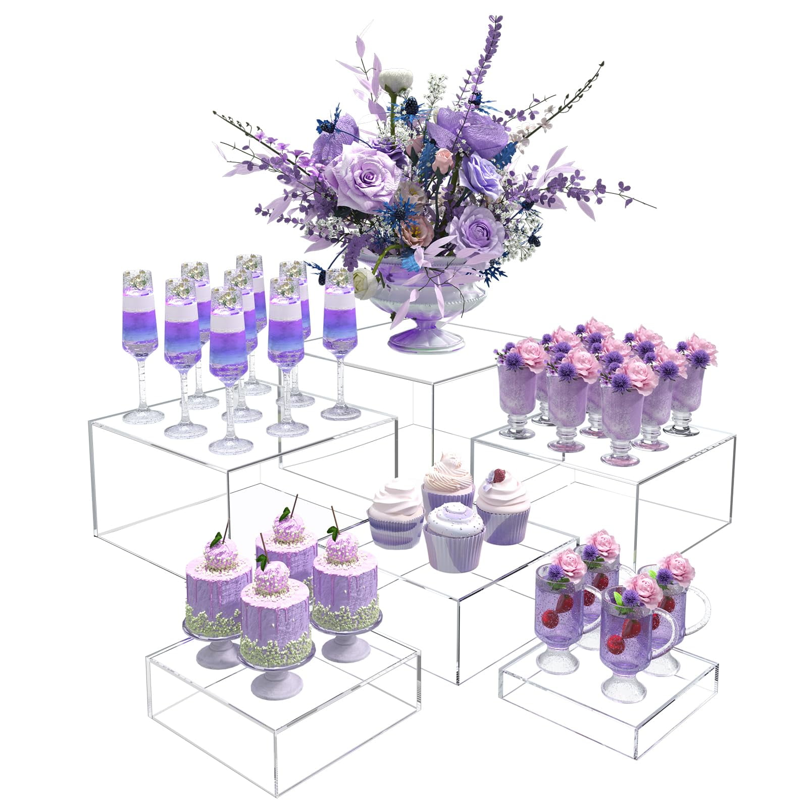 Buffet Risers, Food Display Risers for Party, Crystal Clear Acrylic ...