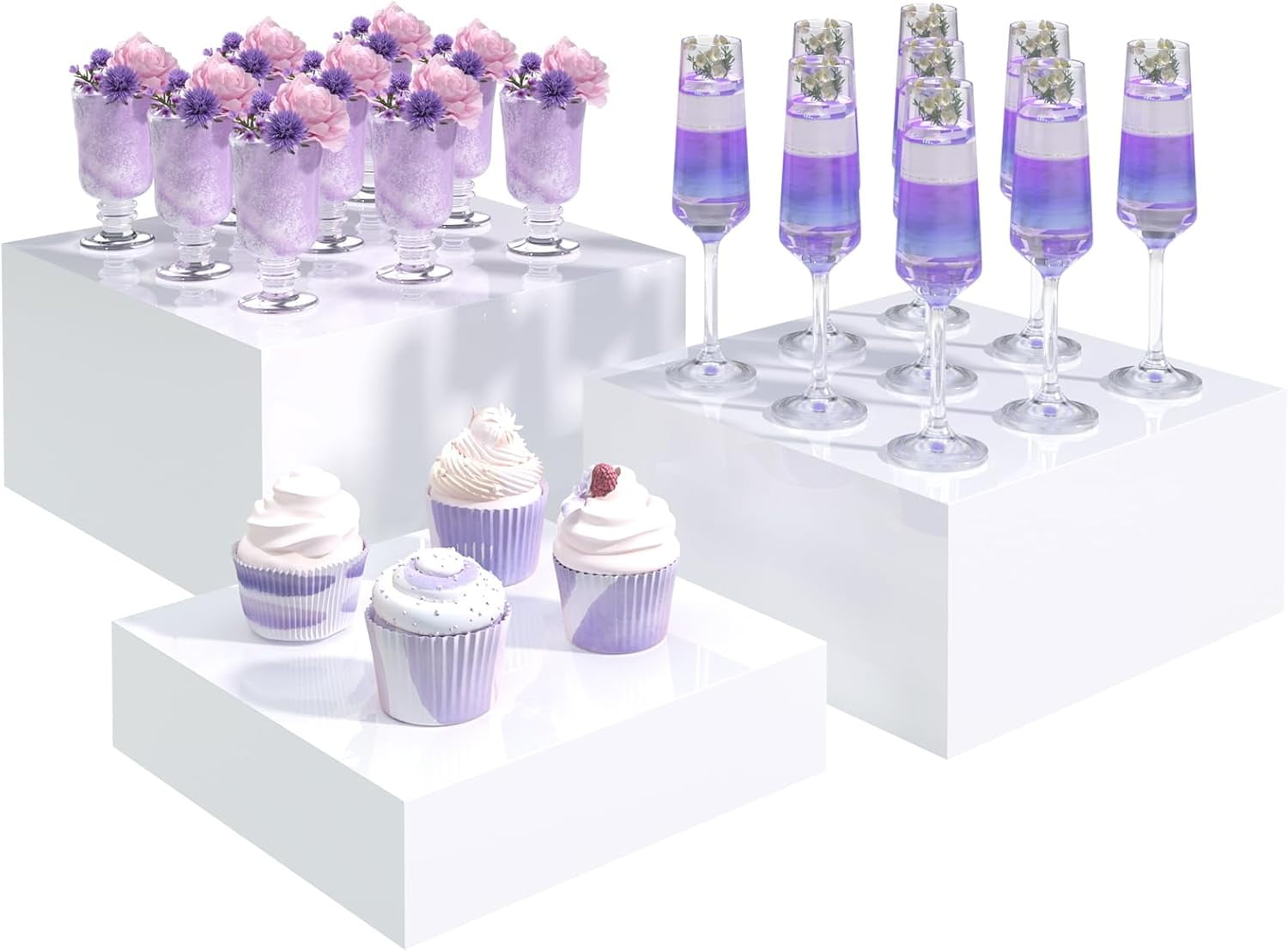 Buffet Risers, Food Display Risers for Party, White Acrylic Risers ...